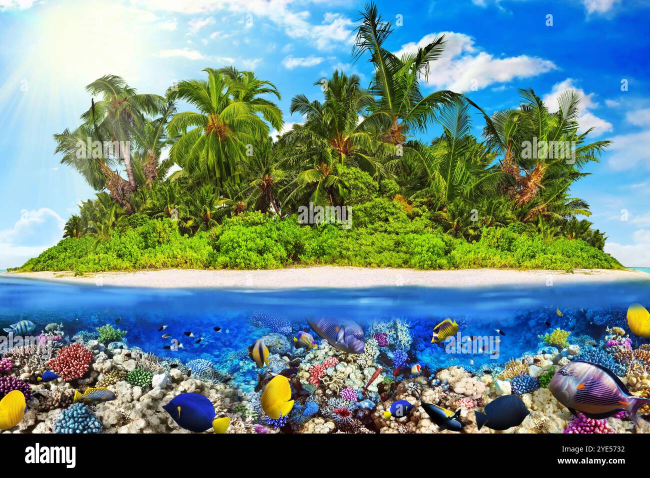 Tropical island within atoll in tropical Ocean and wonderful and ...