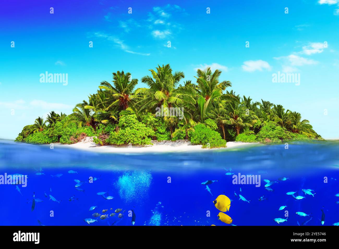 Tropical island within atoll in tropical Ocean and wonderful and ...