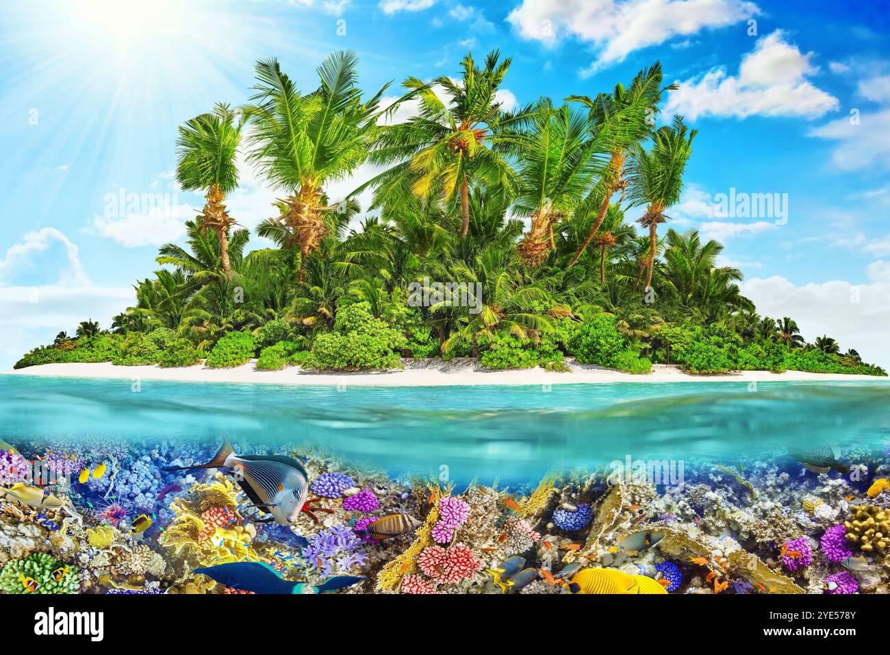 Tropical island within atoll in tropical Ocean and wonderful and ...