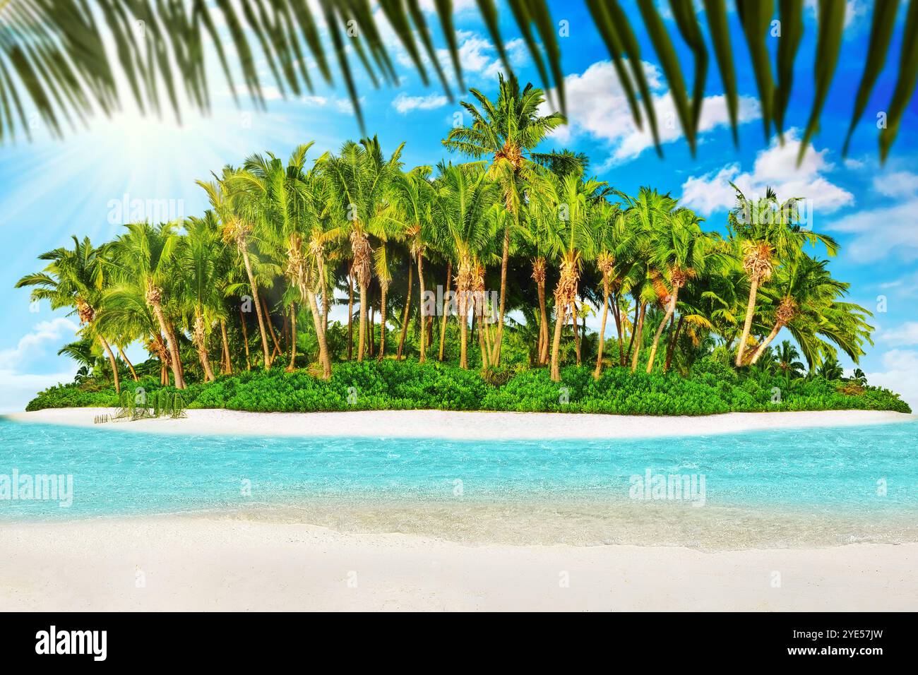Whole tropical island within atoll in Indian Ocean. Uninhabited and ...