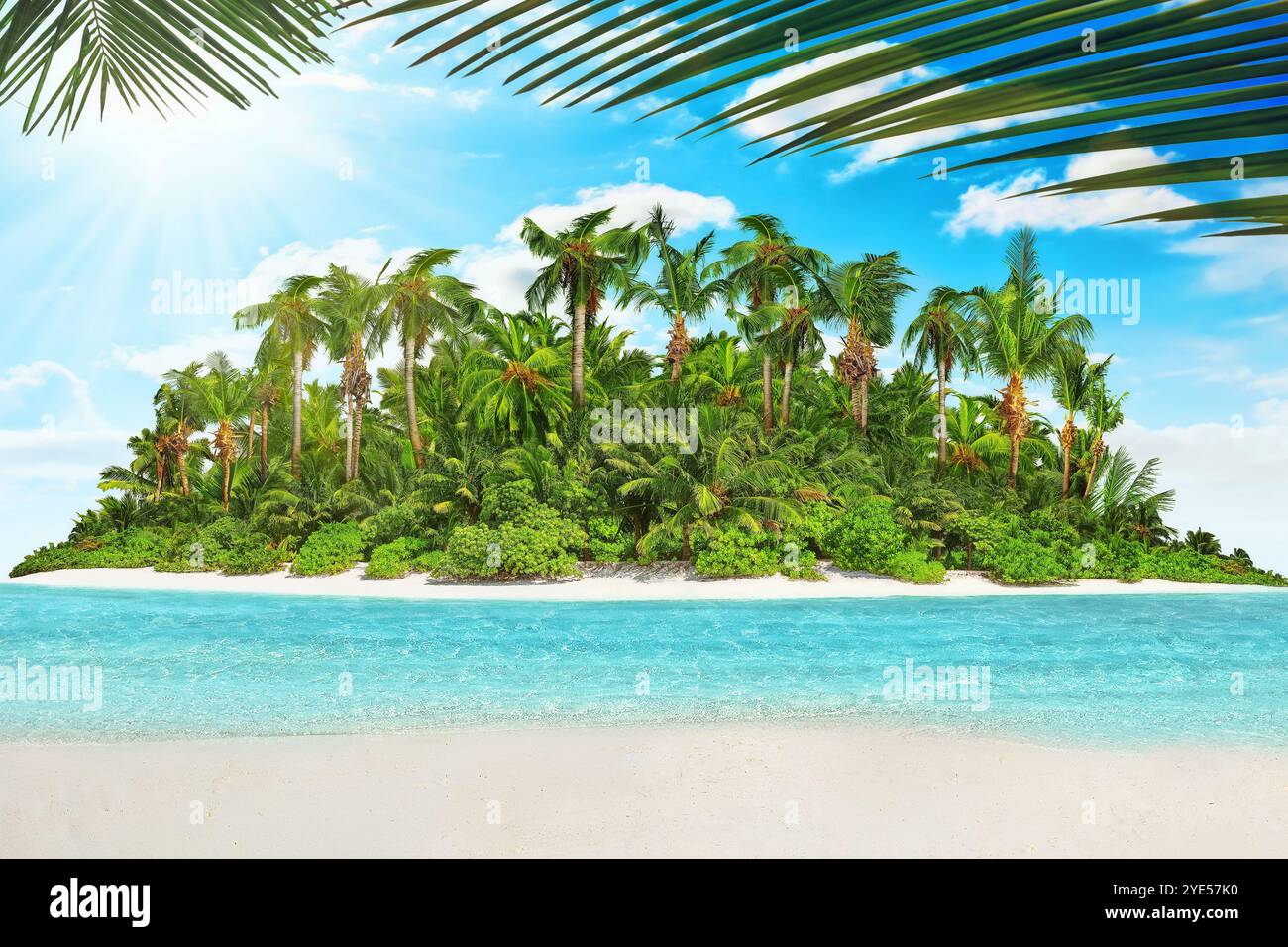 Whole tropical island within atoll in Indian Ocean. Uninhabited and ...