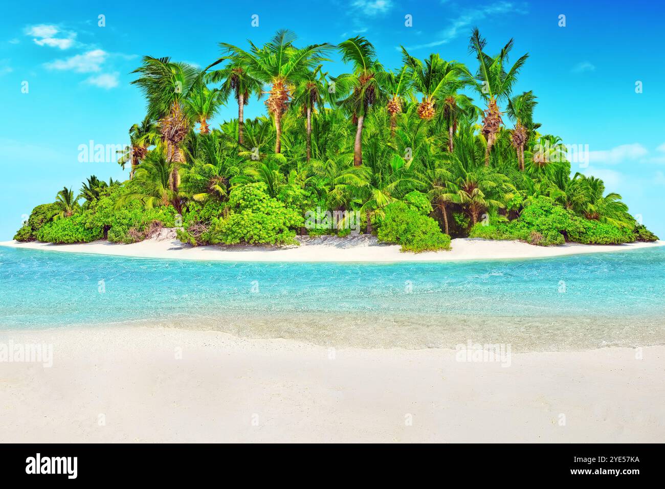 Whole tropical island within atoll in Indian Ocean. Uninhabited and ...