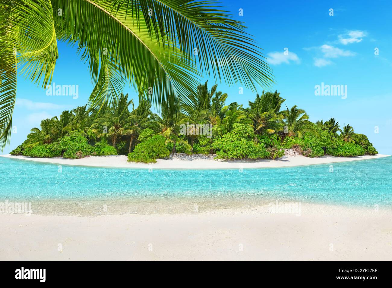 Whole tropical island within atoll in Indian Ocean. Uninhabited and ...