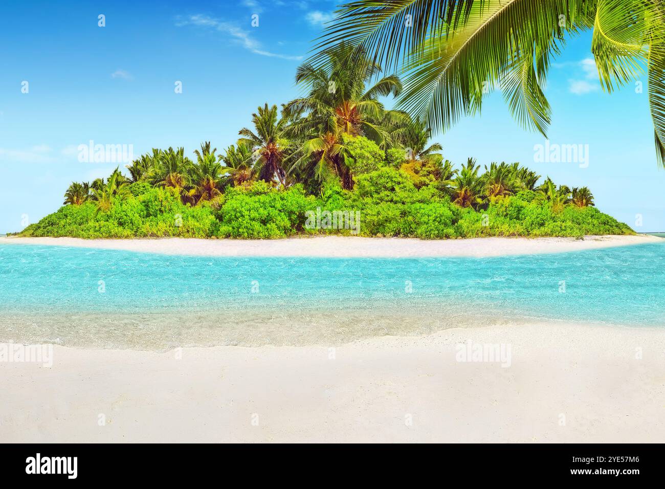 Whole tropical island within atoll in Indian Ocean. Uninhabited and ...