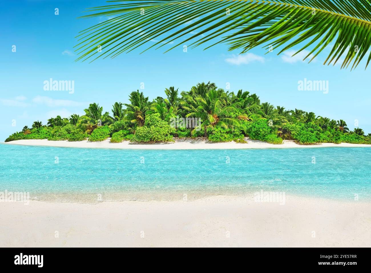 Whole tropical island within atoll in Indian Ocean. Uninhabited and ...
