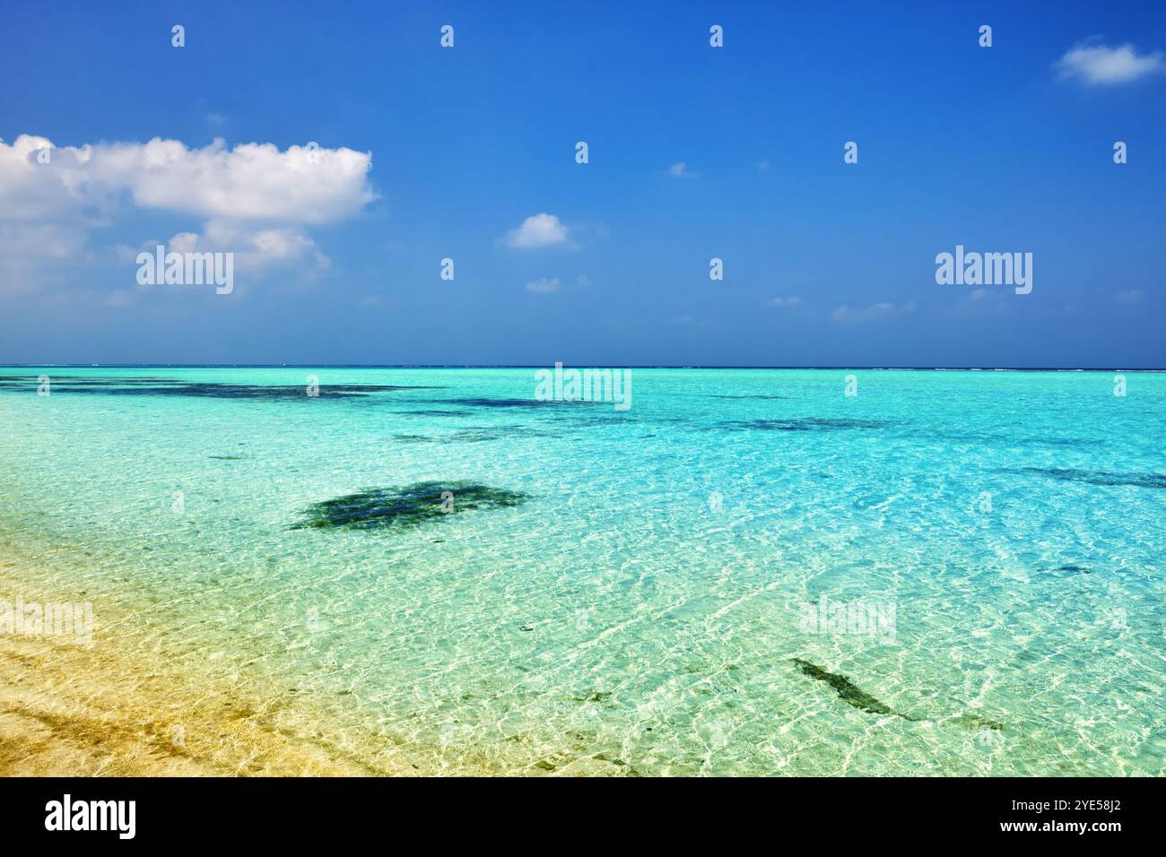Skyline of Indian Ocean view from tropical island in the Maldives Stock ...