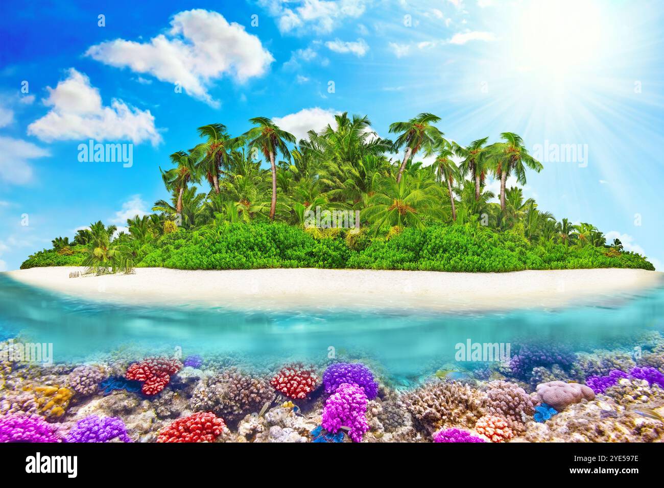 Tropical island within atoll in tropical Ocean and wonderful and ...