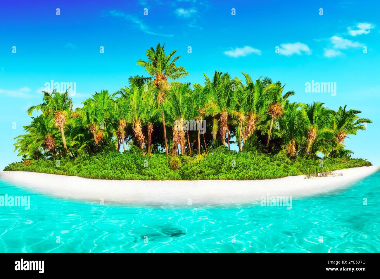 Whole tropical island within atoll in tropical Ocean. Uninhabited and ...