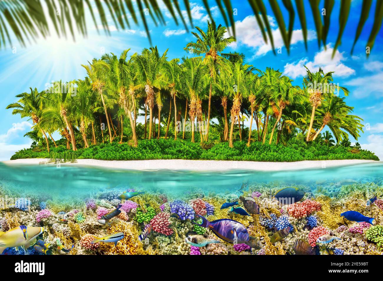 Tropical island within atoll in tropical Ocean and wonderful and ...