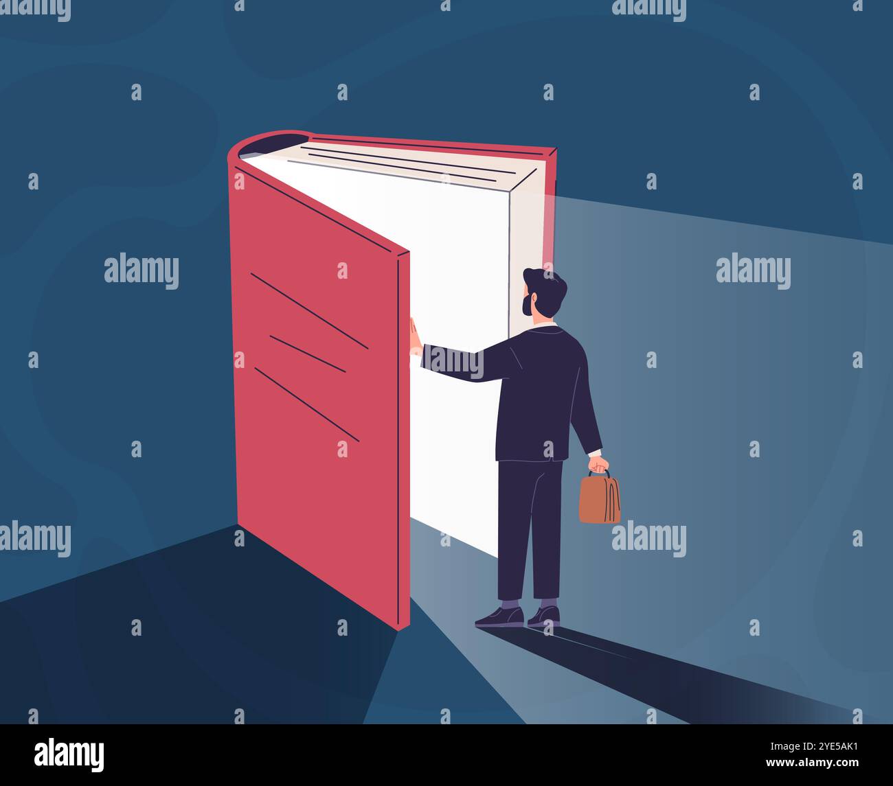 Businessman opening book. Business man open door in books, corporarte ...
