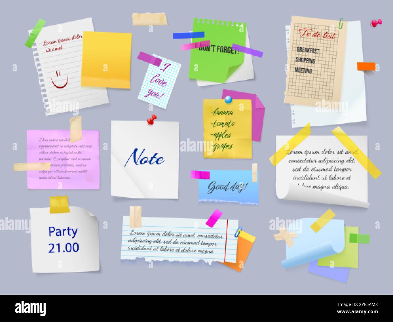 Realistic sticky notes. Paper note or torn memo stickers, bookmark ...
