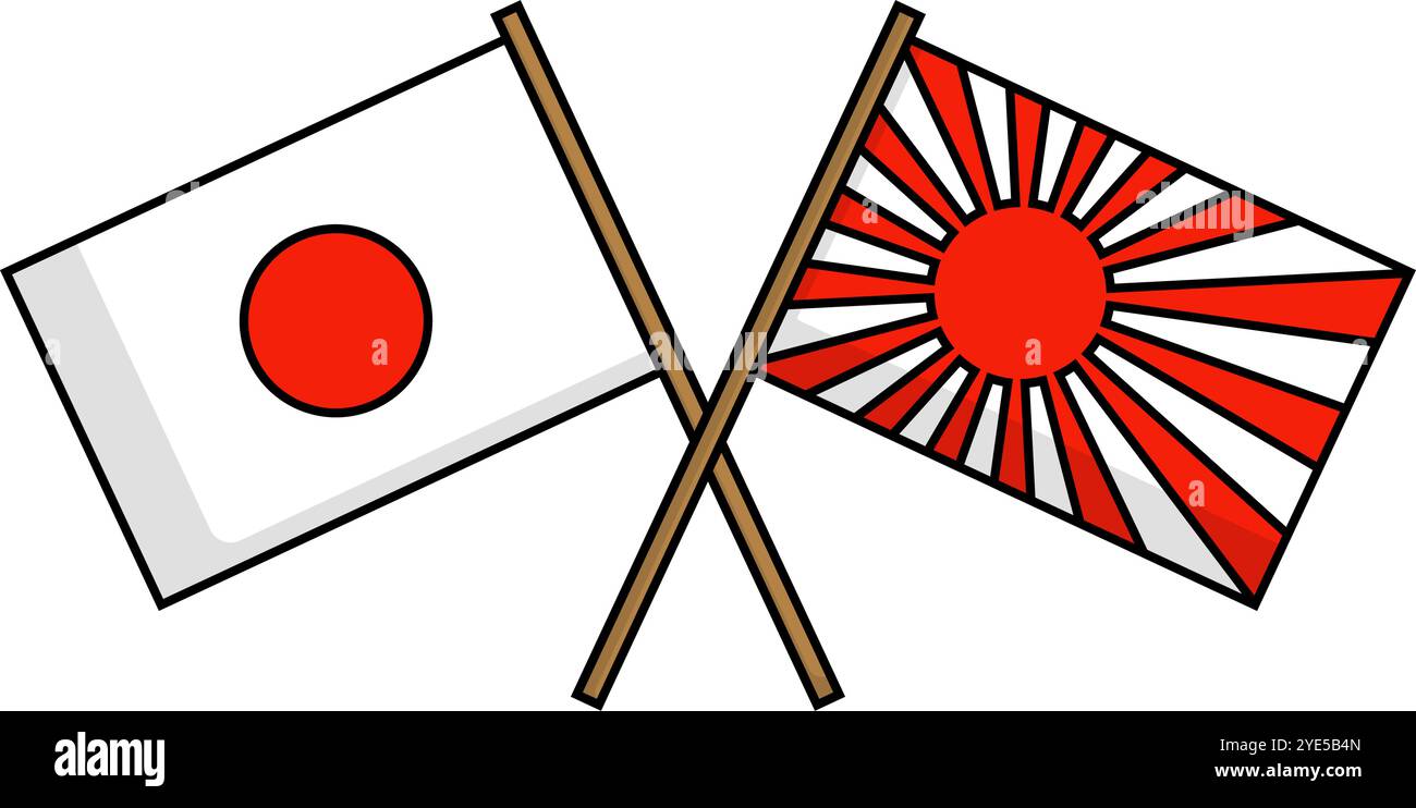Crossed Japanese flag and rising sun flag icons. Editable vector Stock ...