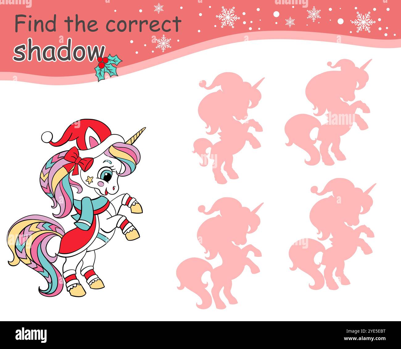Find correct shadow. Educational puzzle game for kids. Cute Santa ...