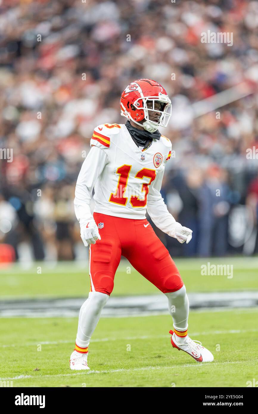 Kansas City Chiefs safety Nazeeh Johnson (13) against the Las Vegas ...