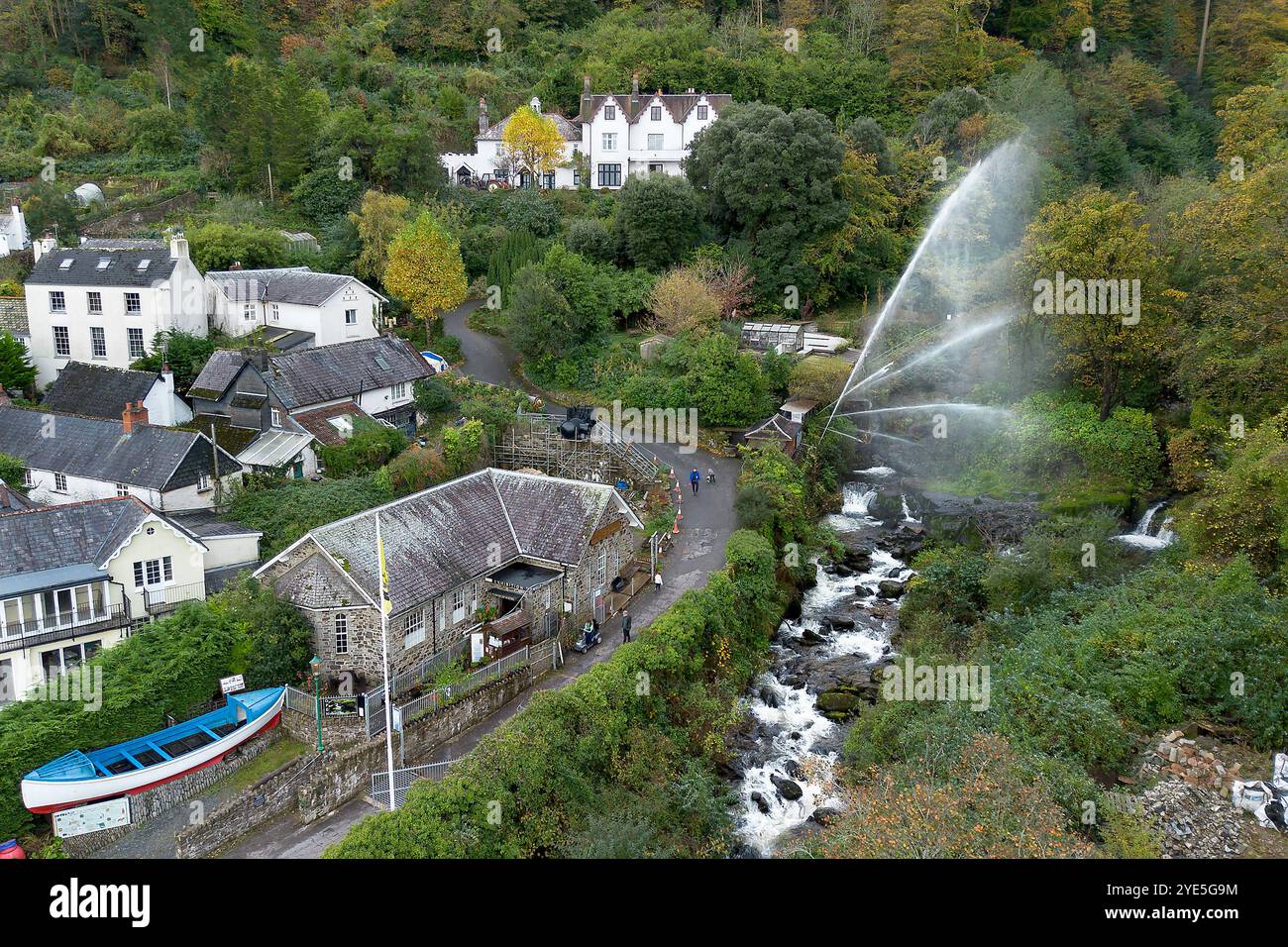 General view of the Glen Lyn Gorge in Lynmouth, Devon, UK. The ...