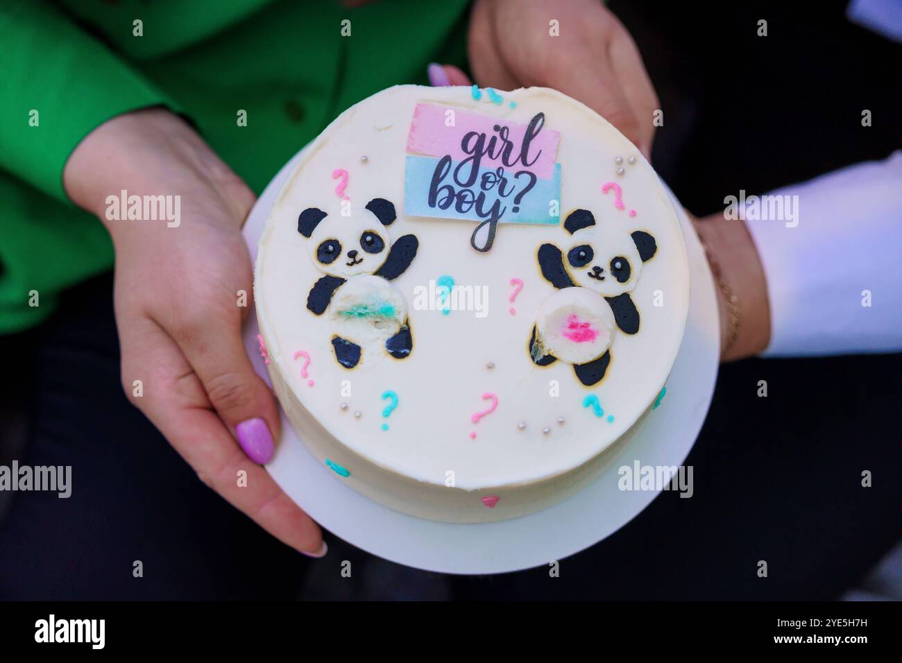 Charming Gender Reveal Cake with Panda Design Stock Photo - Alamy