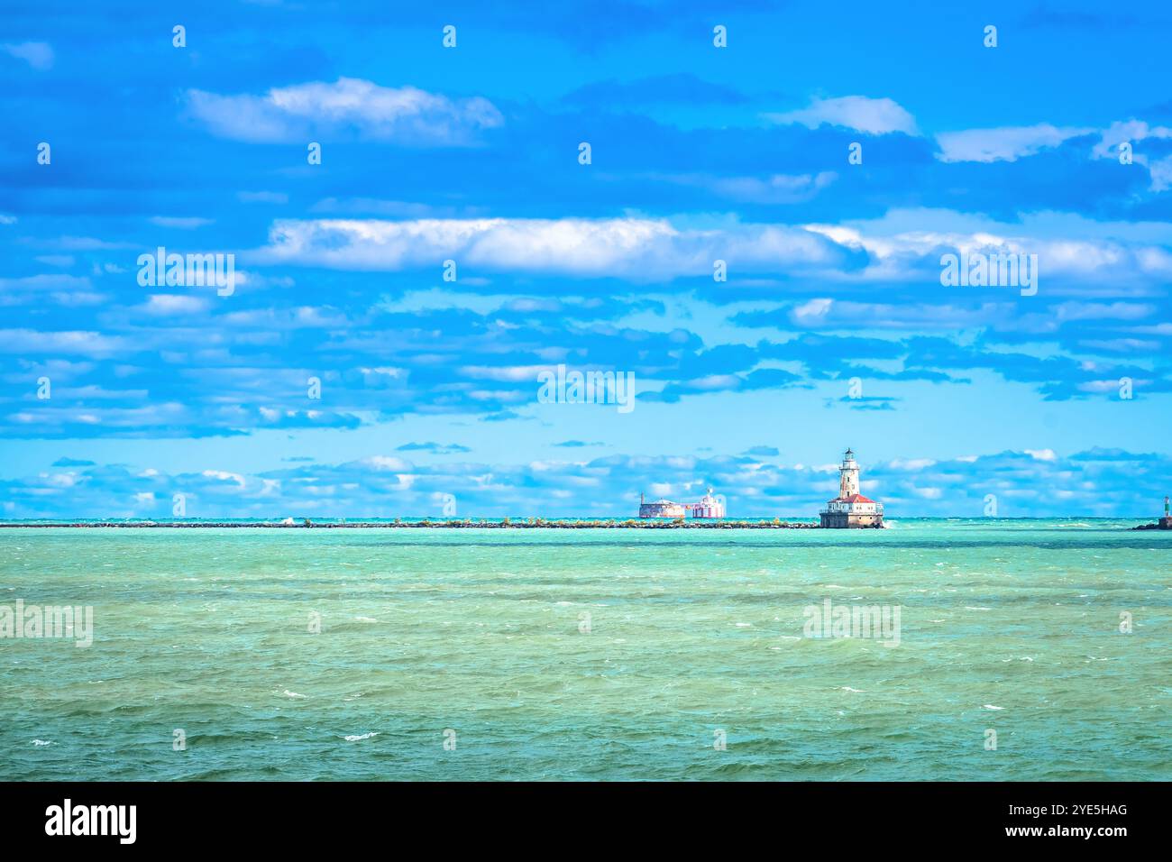 Michigan lake and Chicago Harbor Lighthouse view, state of Illinois ...
