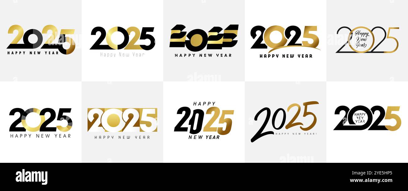 Mega set of black and golden colors design template with 2025 numbers ...