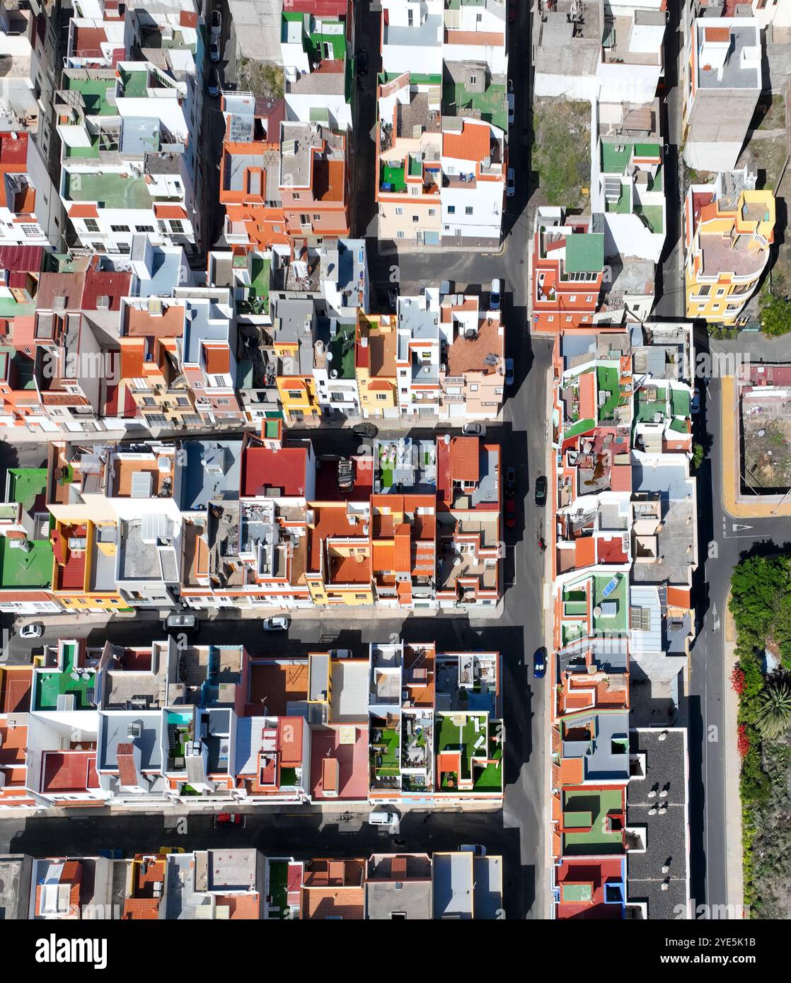 Colored roofs and houses in the village on Tenerife island, top view ...