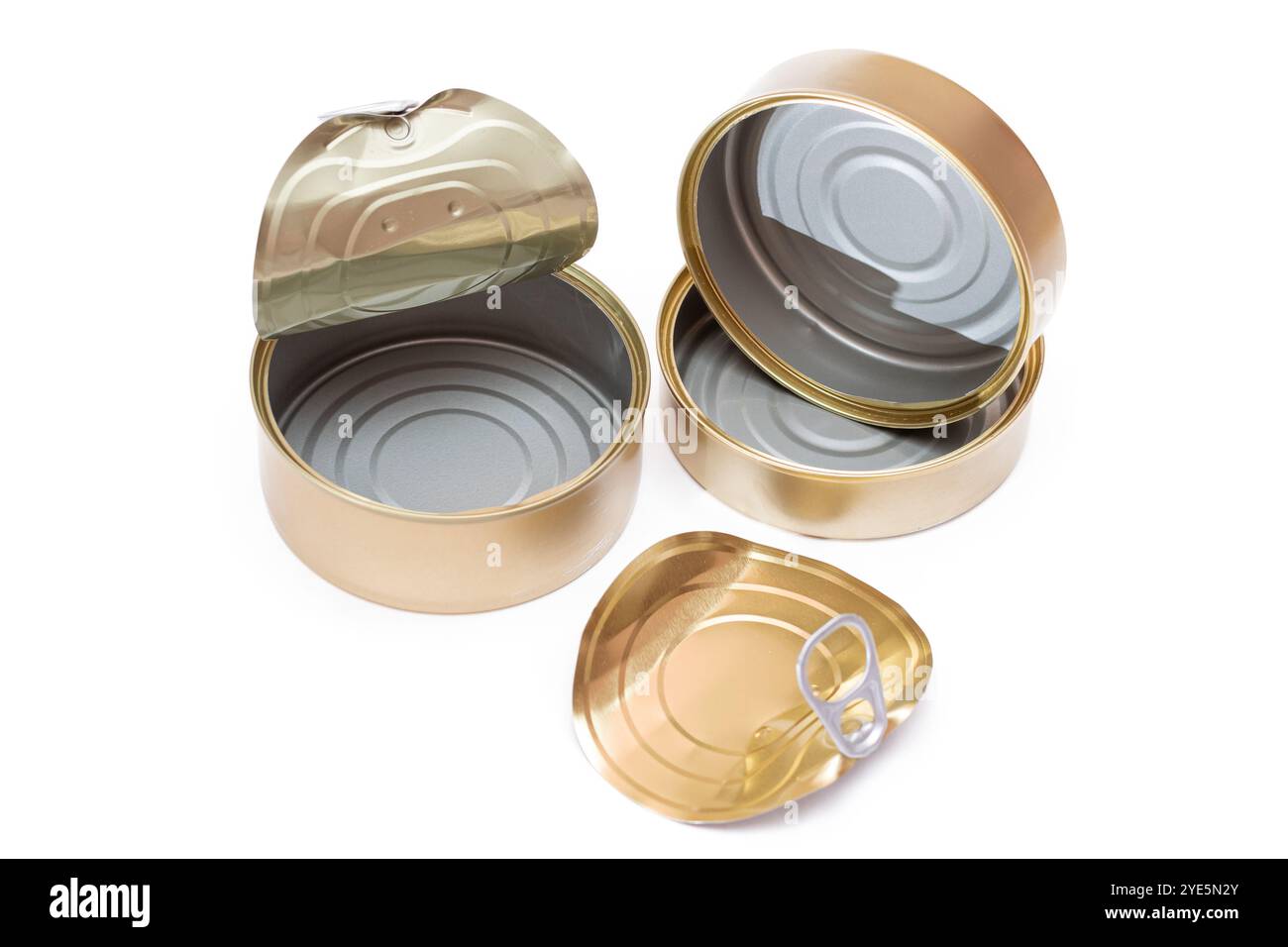 Two Opened Empty Tin Cans With Broken Cover Isolated on White ...