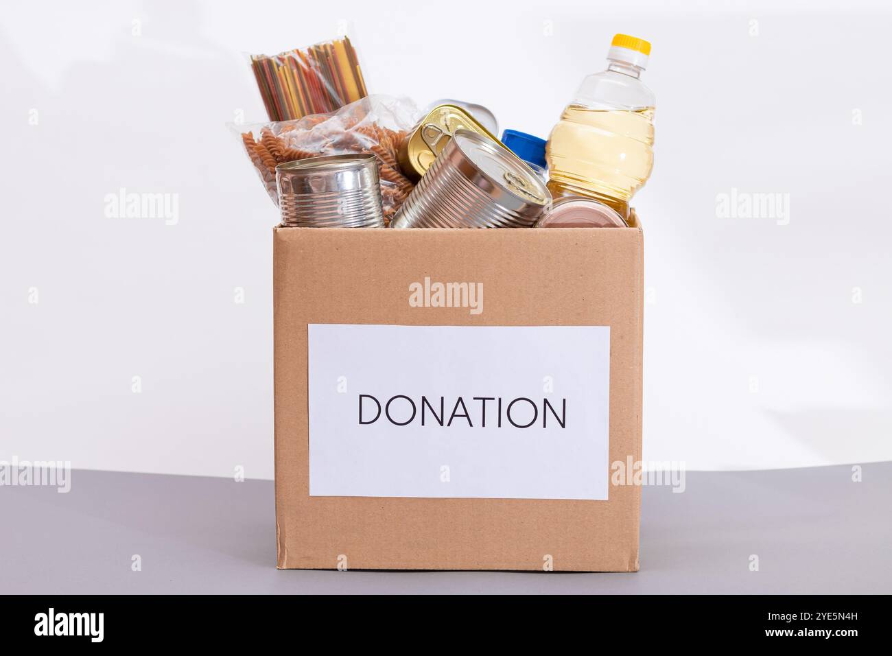 Donation Box of Free Food. Carton Box with Canned Food, Cereals and ...