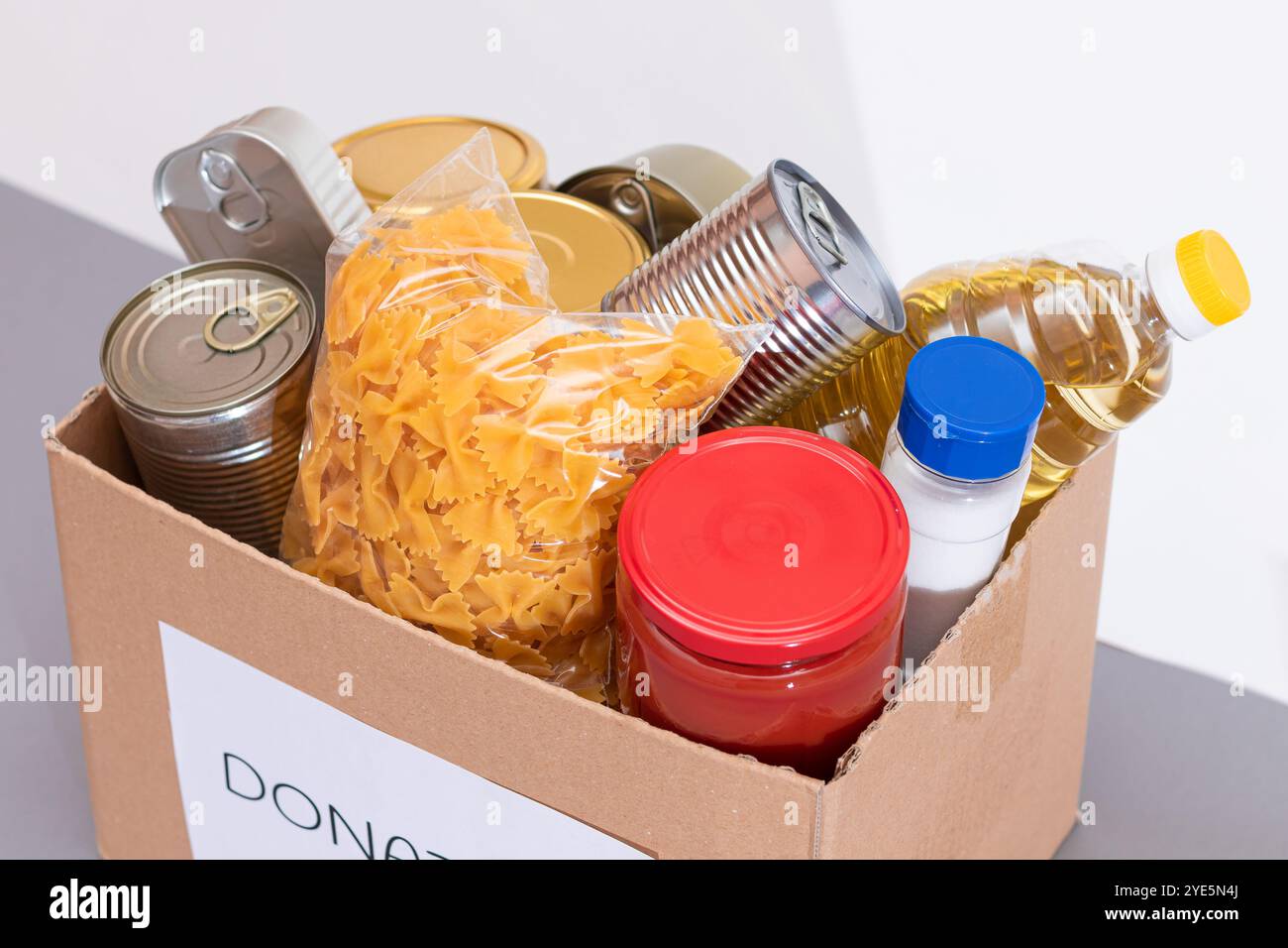 Donation Box of Free Food. Carton Box with Canned Food, Cereals and ...