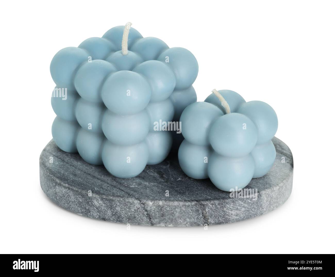 Beautiful light blue bubble candles isolated on white Stock Photo - Alamy