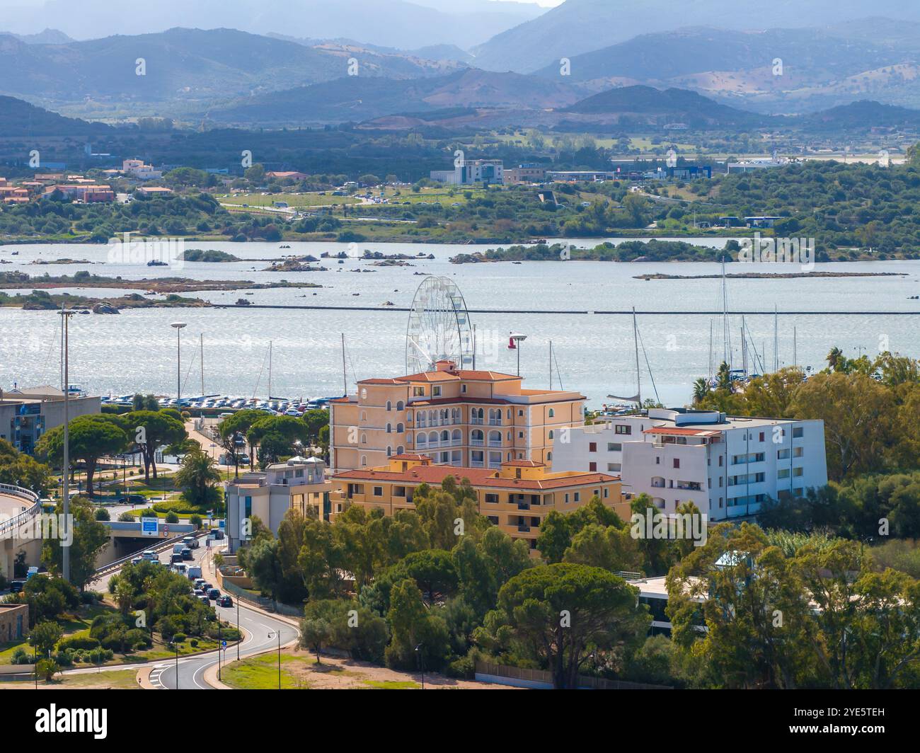 Aerial View of Olbia with Ferris Wheel and Gulf of Olbia in Sight Stock ...