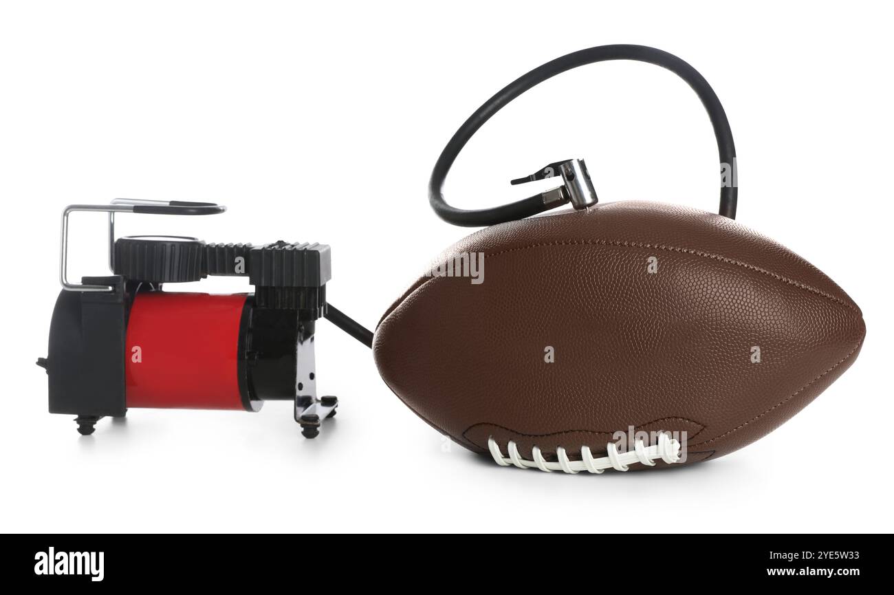 American football ball and air compressor isolated on white Stock Photo ...