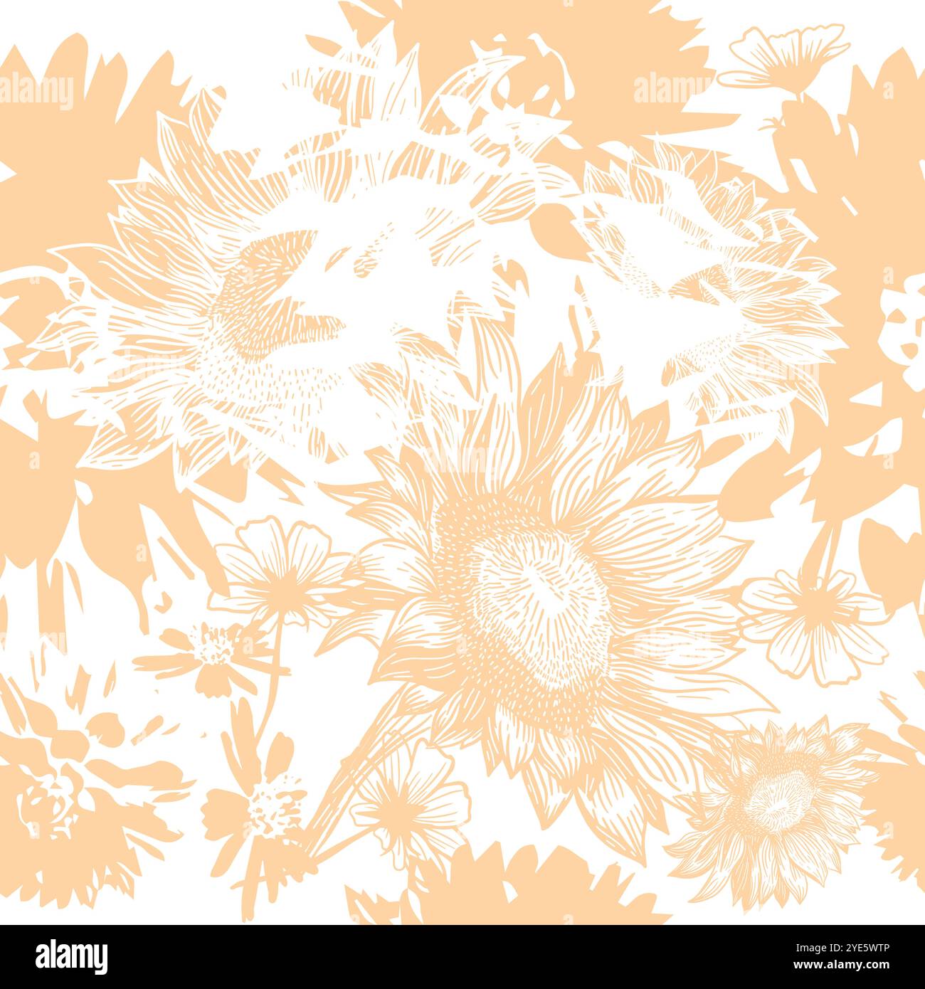 Seamless background beige flowers. hand drawing. Not AI, Vector ...