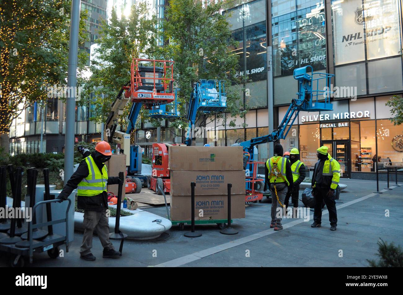 Work is being done in a plaza in Manhattan, New York City Stock Photo ...