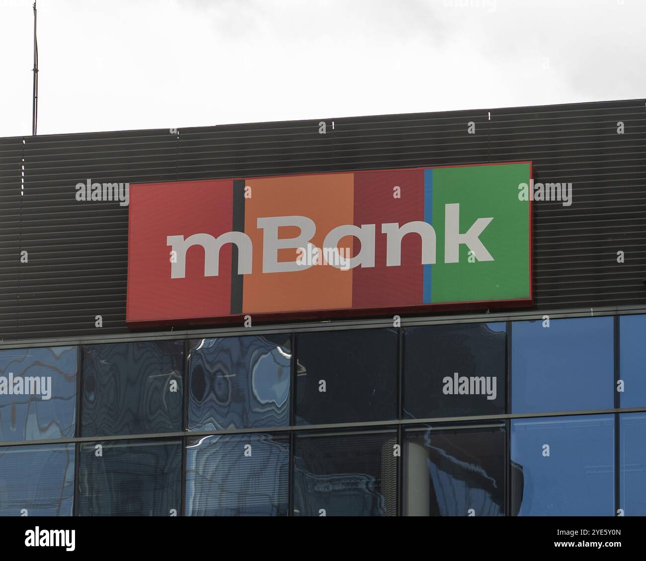 A mBank logo seen on the window in Warsaw Stock Photo - Alamy