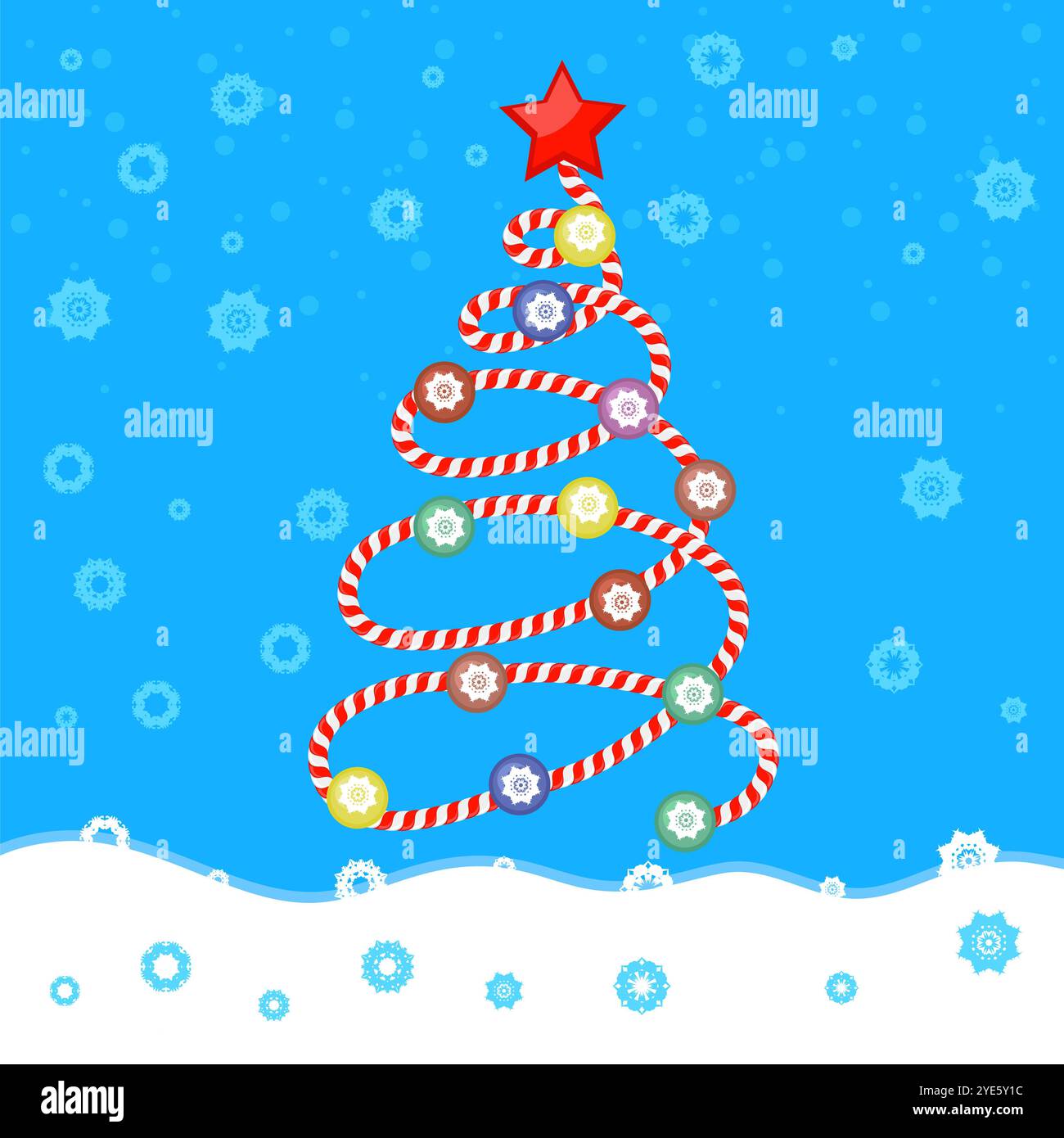 Raster Christmas tree stylized in the form a candy spiral with red and ...