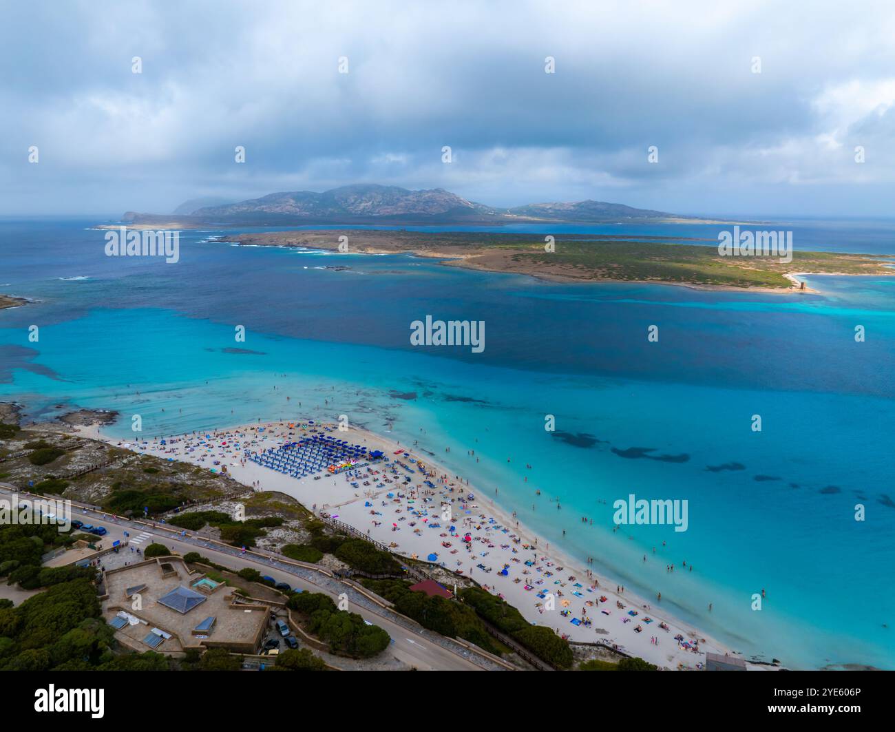 Aerial View of Sardinia Beach with Turquoise Waters and Sunbathers ...