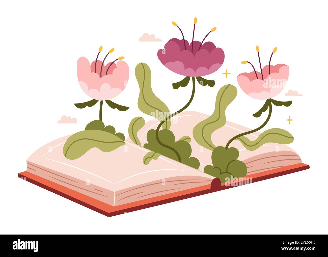 Flowers grow from an open book. Fantasy and feelings expression in ...