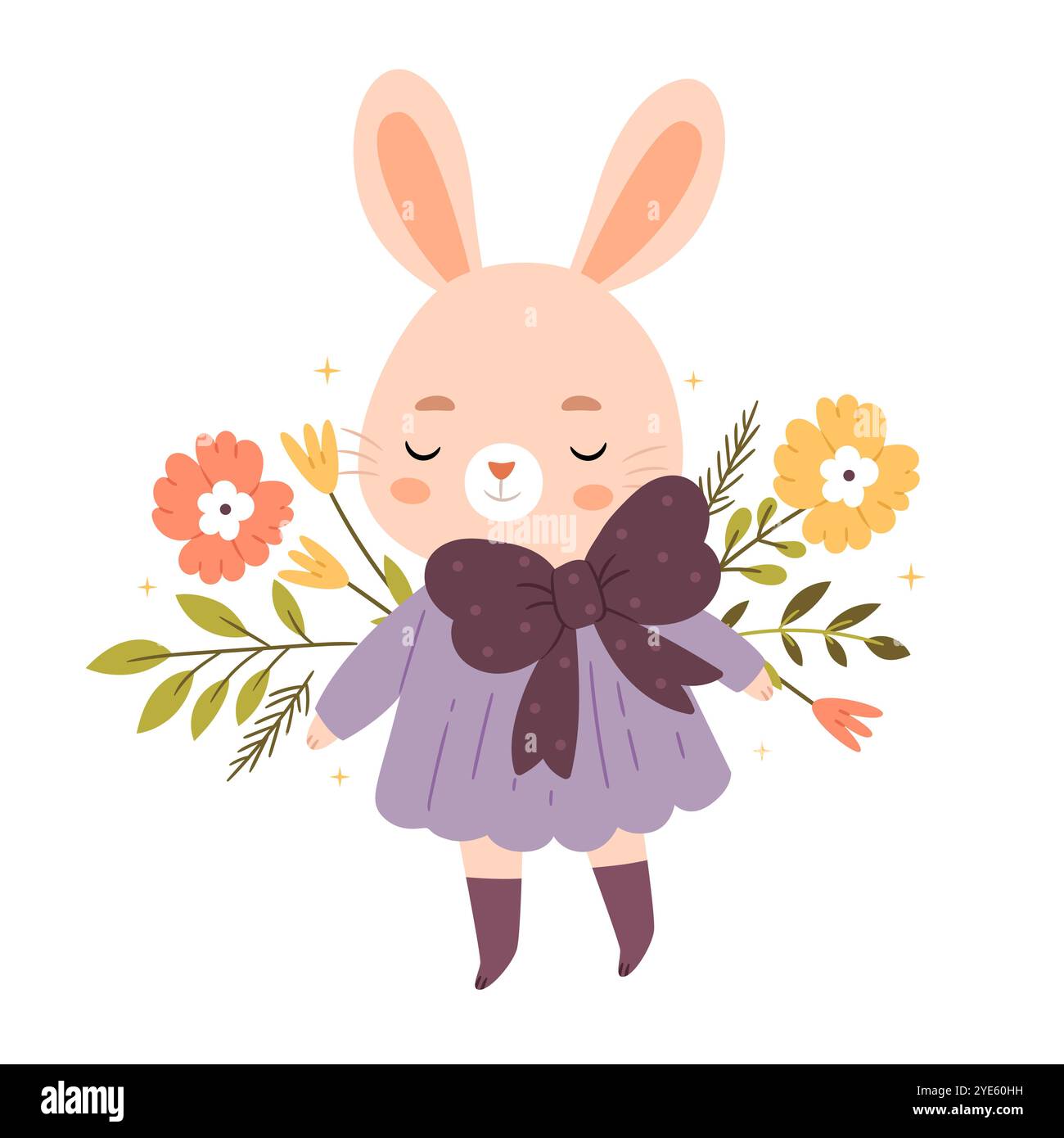 Vintage bunny with a big bow and in a dress.Cartoon banner, sweet Retro ...