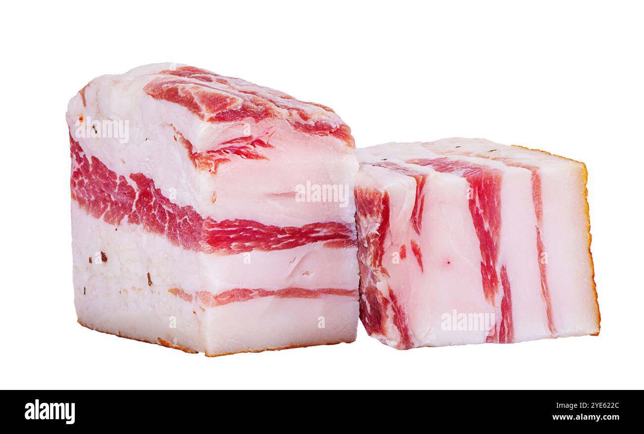 Two pieces of raw pork lard isolated on white background, close-up ...