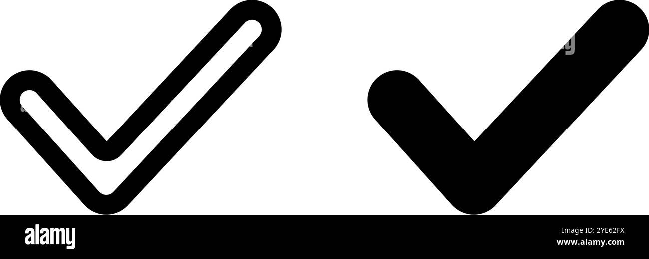 Silhouette check mark ok flat Black and White Stock Photos & Images - Alamy