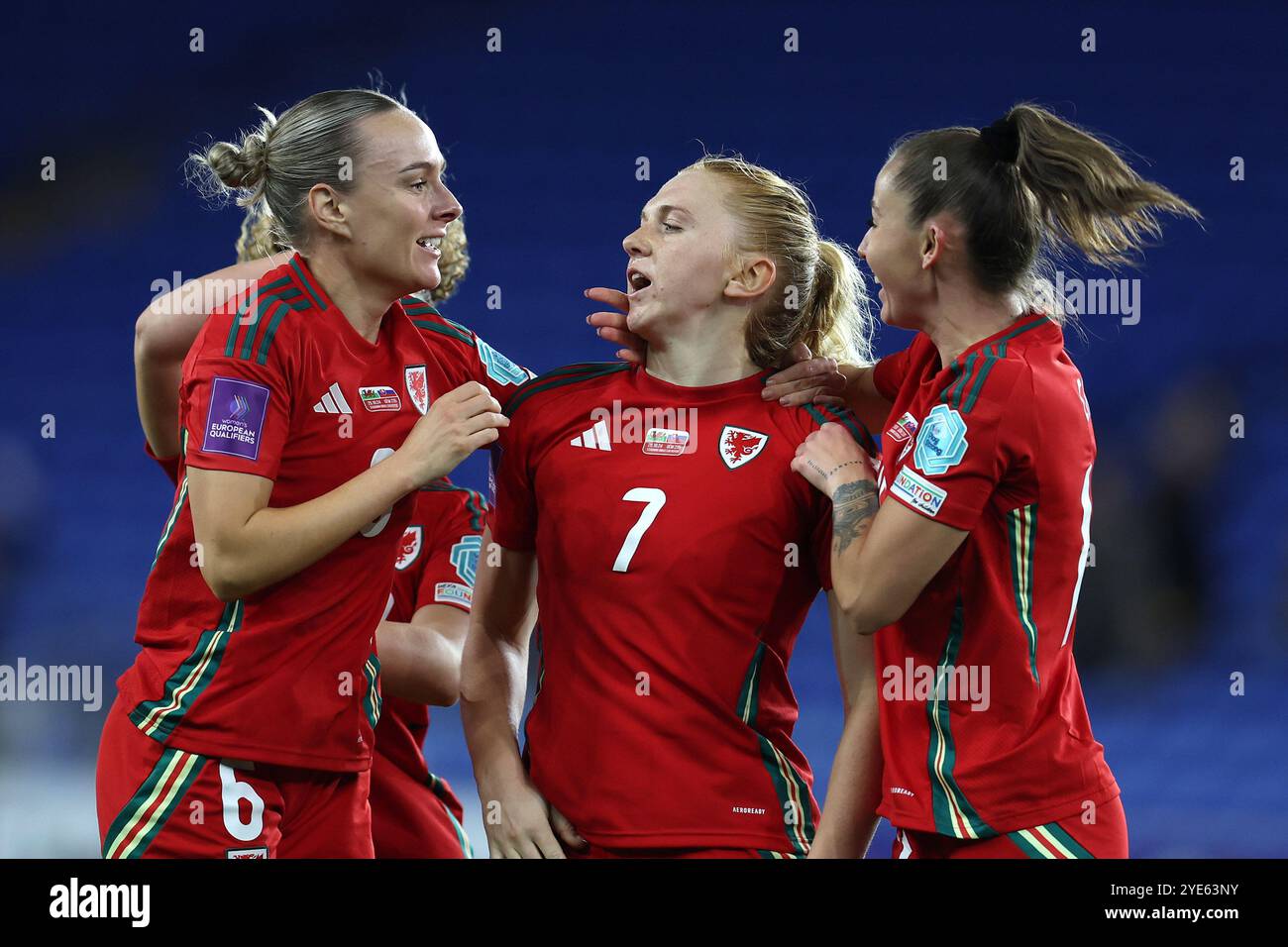 Ceri Holland of Wales women (c) celebrates with her teammates after she ...