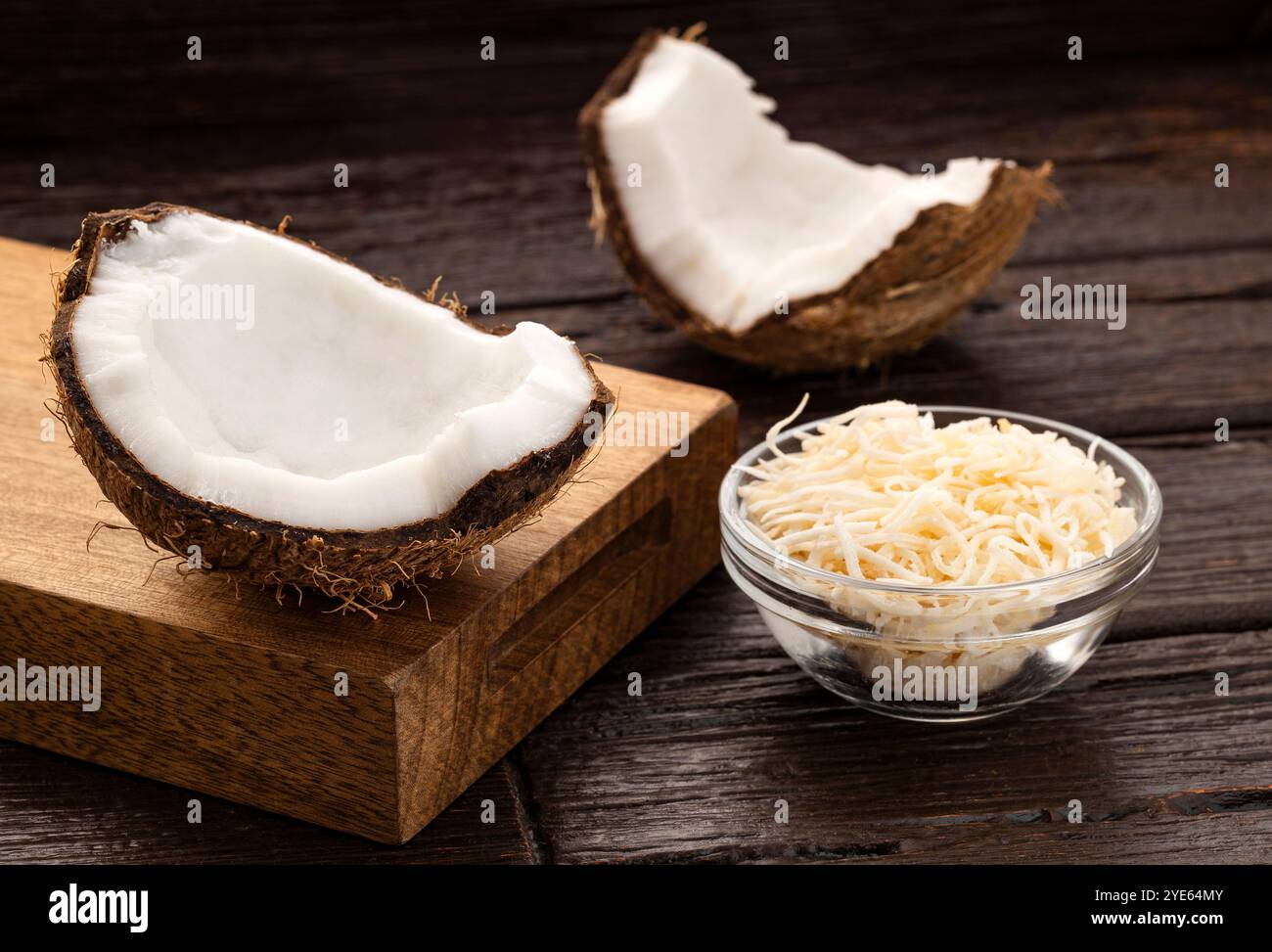 Grated coconut with dehydrated sugar in the bowl - Cocos nucifera Stock ...