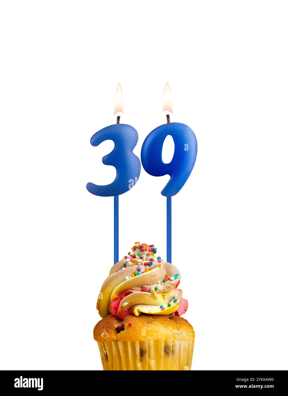 Blue number 39 candle - Birthday card on a white background Stock Photo ...