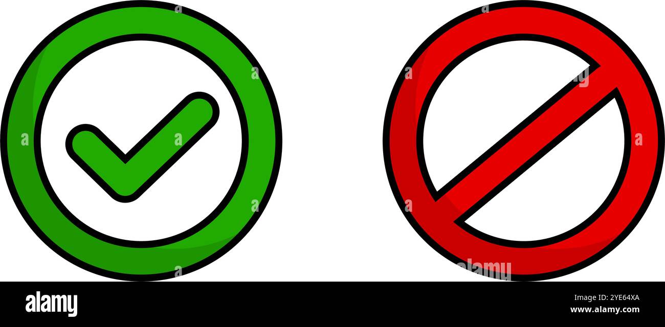 Flat design check mark and prohibited mark icon set. Editable vector ...