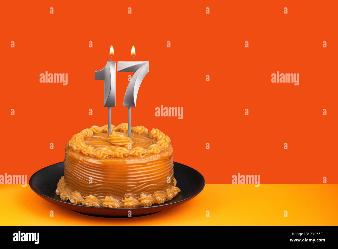 Birthday candle number 17 - Cake with dulce de leche frosting Stock ...