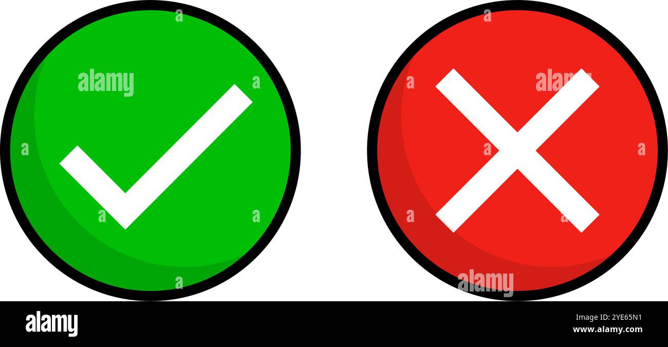 Pop round check mark and cross mark icon set. Editable vector Stock ...