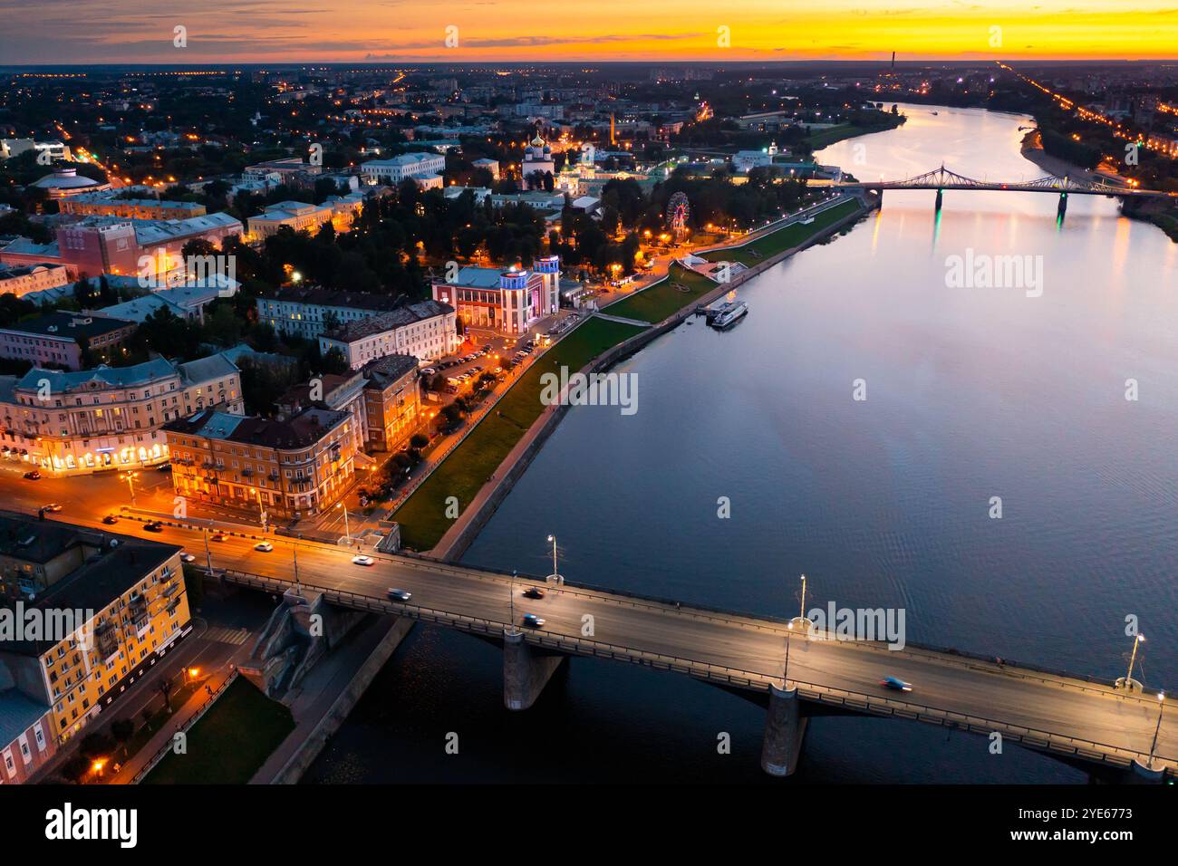 Top view of the bridges over the Volga river in city of Tver. Russia Stock Photo - Alamy
