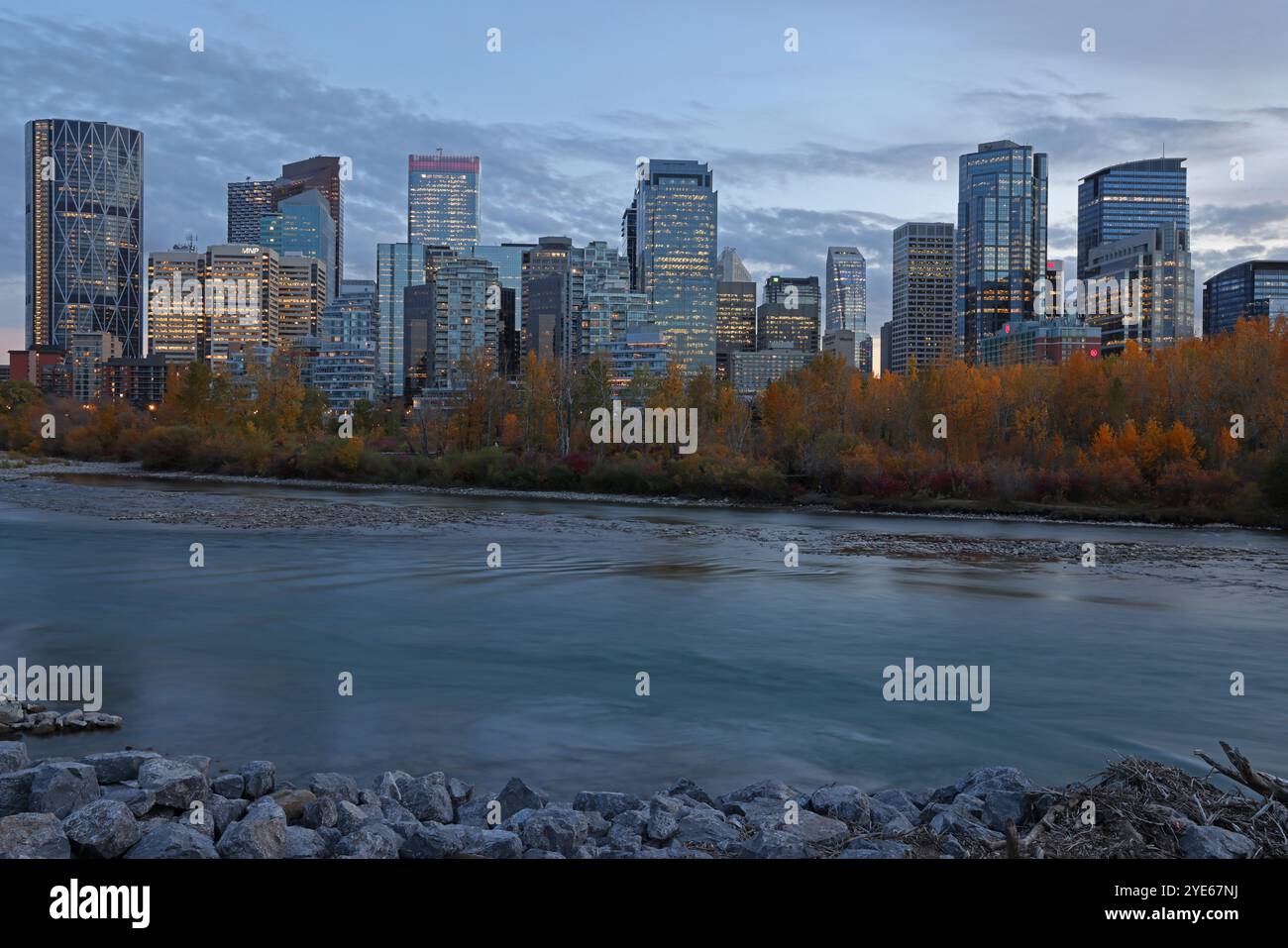 Calgary Downtown Riverfront At Night Stock Photo - Alamy