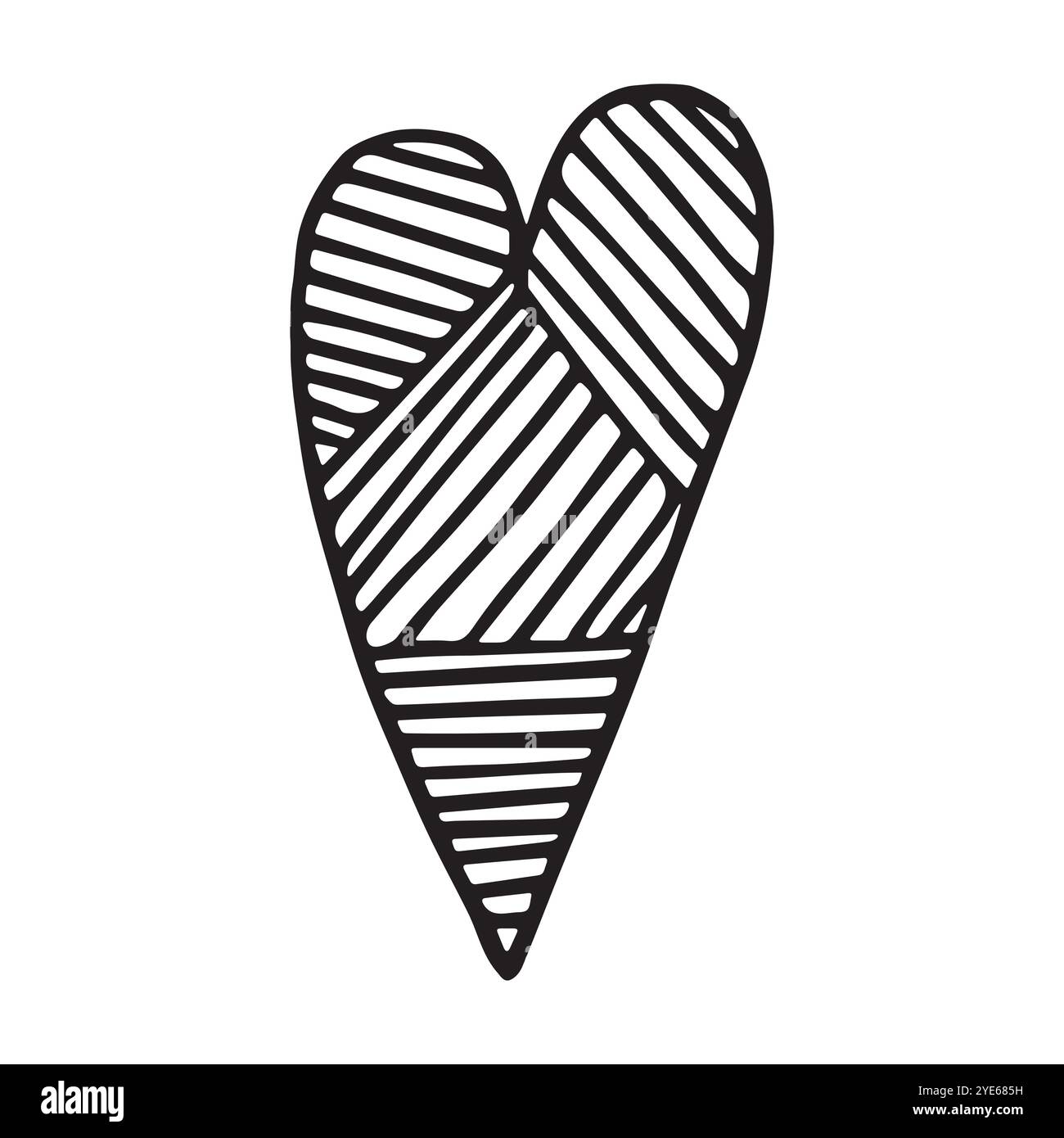 Thin Geometric Heart Icon with Hatched Lines Ornament. Hand-Drawn ...