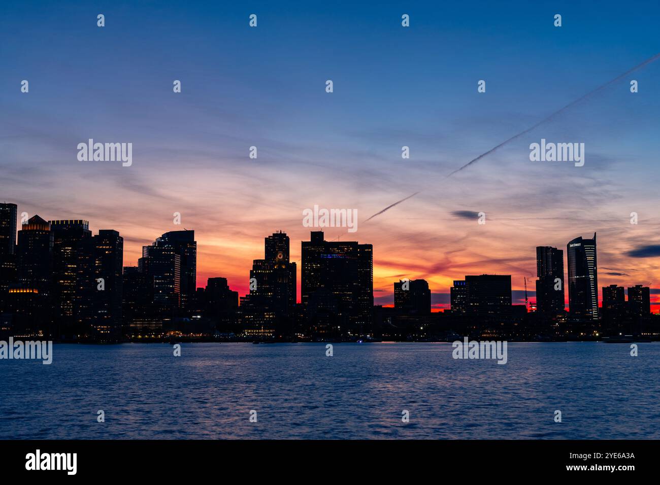 Boston skyline at night with colorful sky Stock Photo - Alamy