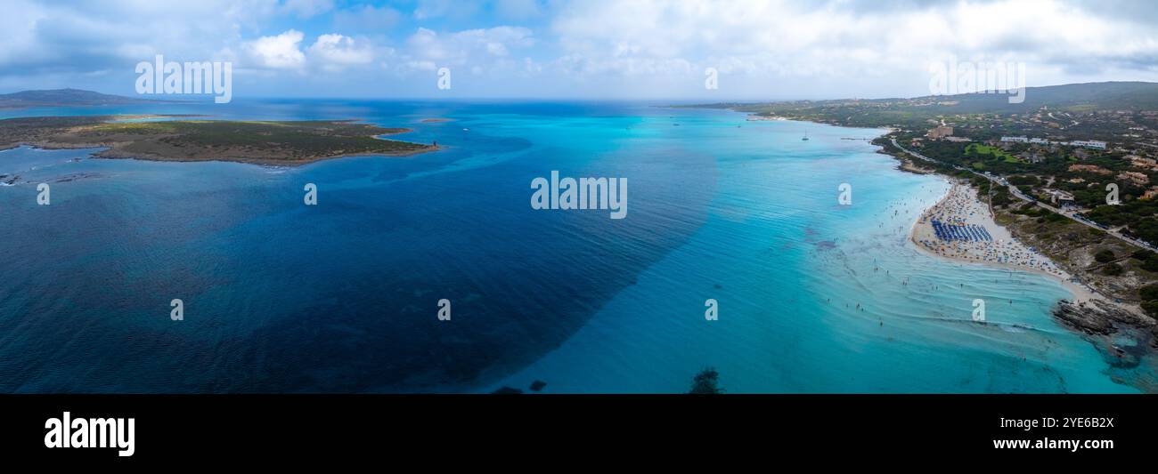 Aerial View of Sardinia Beach with Turquoise Waters and Sunbathers ...