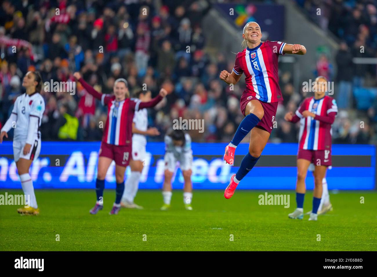 Oslo 20241029. Norway's Vilde Boe Risa scores a penalty in the women's ...
